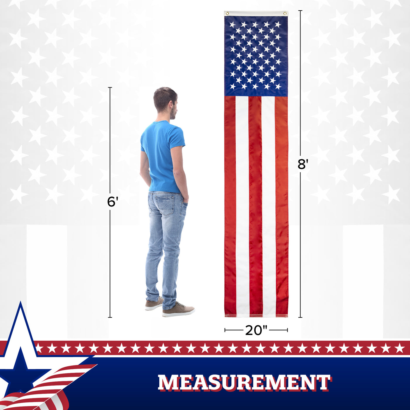 G128 American USA Pull Down Bunting Flag | 1.67x8 Ft | Embroidered Pol ...