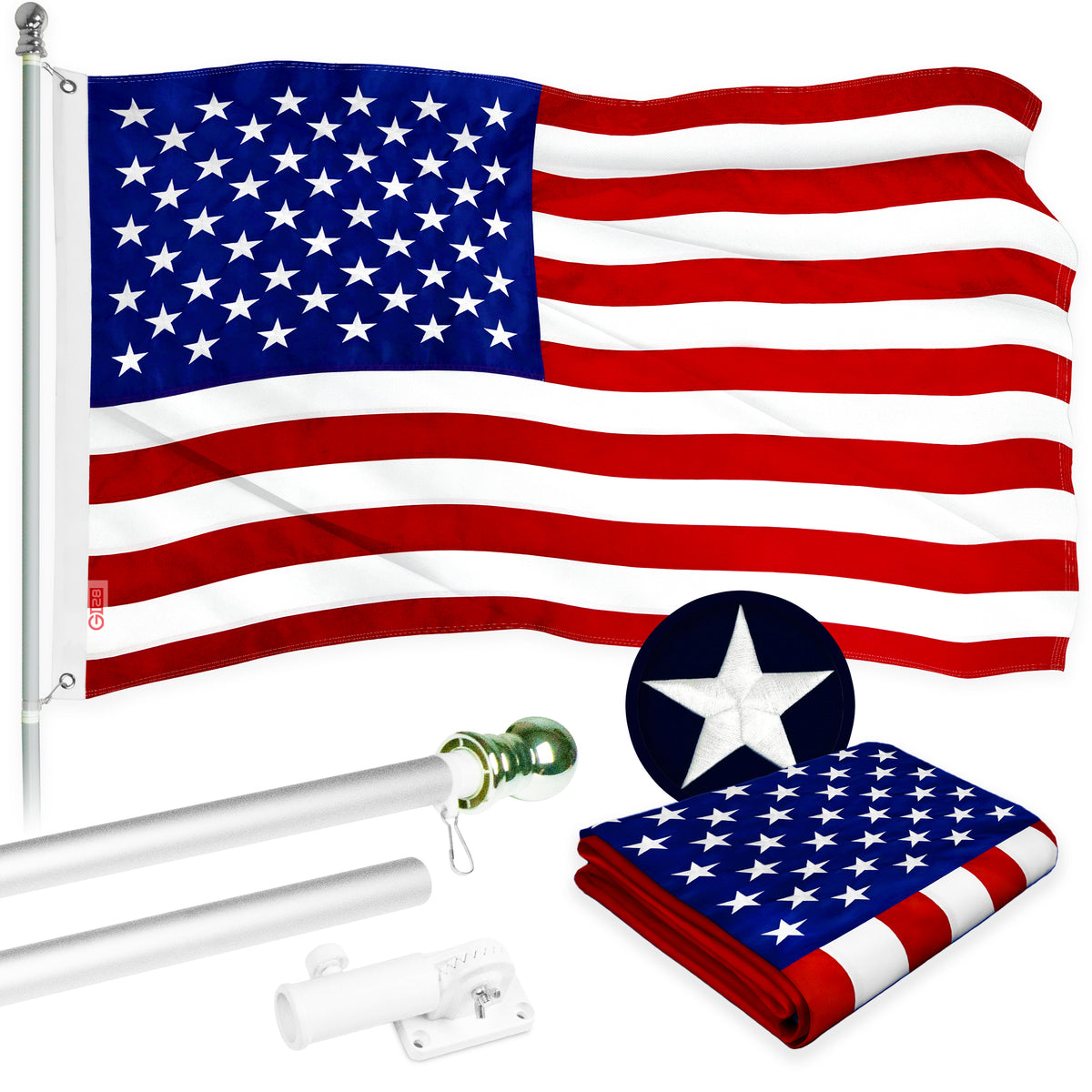 G128 - 6 Feet Tangle Free Spinning Flagpole (Silver) American Flag Bra ...