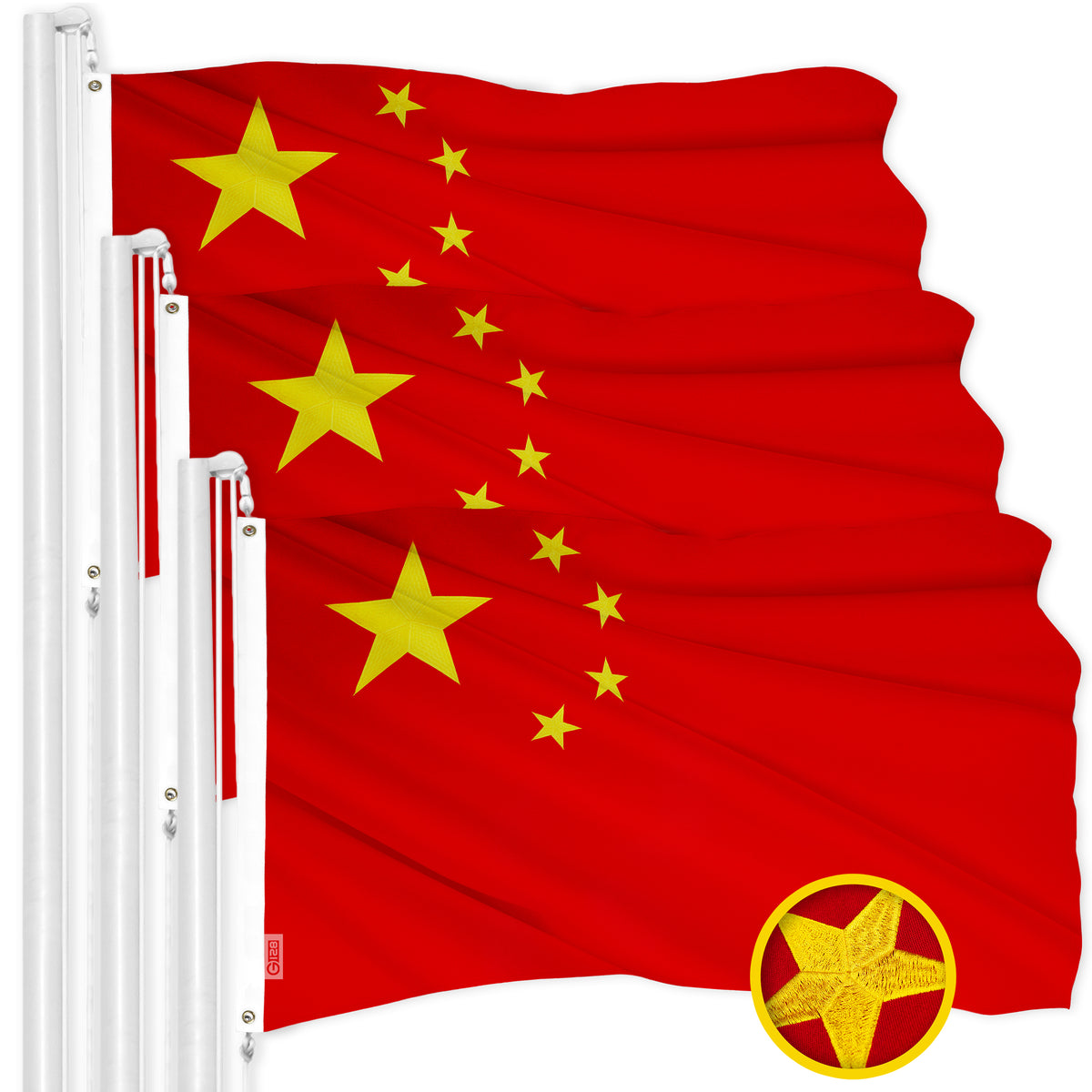 China Chinese Flag 3x5 Ft 3-Pack Embroidered Polyester By G128 ...