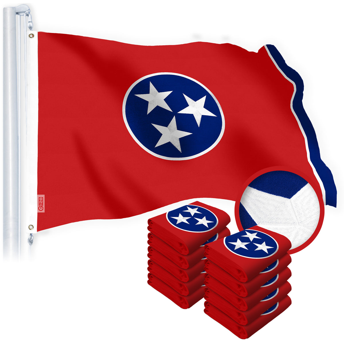 G128 10 Pack: Tennessee TN State Flag | 2x3 Ft | StormFlyer Series Emb ...