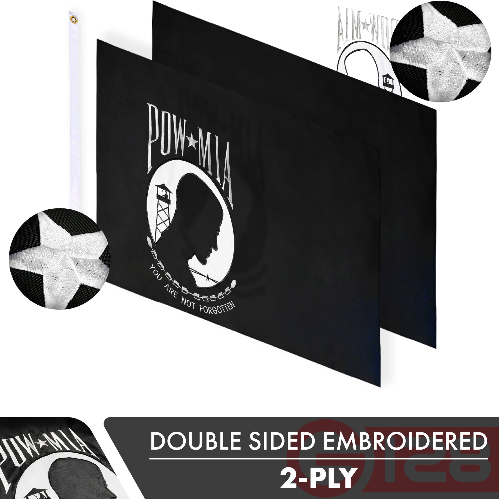 POW MIA Flag 210D Embroidered Polyester 3x5 Ft - Double Sided 2ply ...