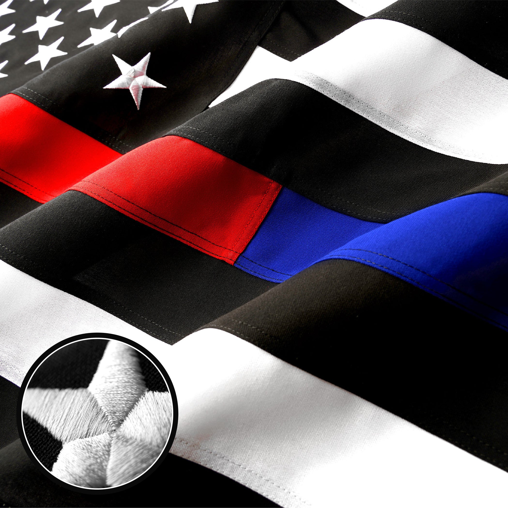 Thin Red & Thin Blue Line Flag 220GSM Embroidered Spun Polyester 3x5 F ...