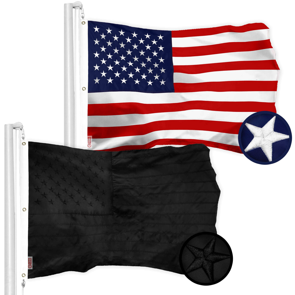 G128 Combo Pack: American USA Flag 6x10 Ft & American USA All Black Fl ...