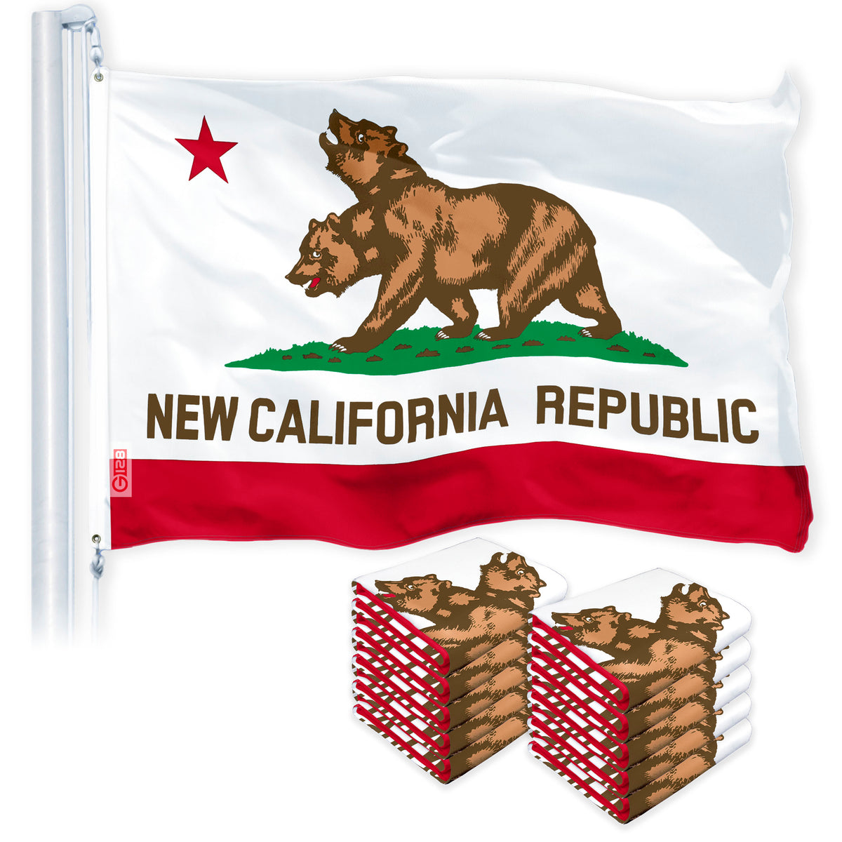 California CA Double Headed Bear Flag 3x5 Ft 10-Pack 150D Printed Poly ...