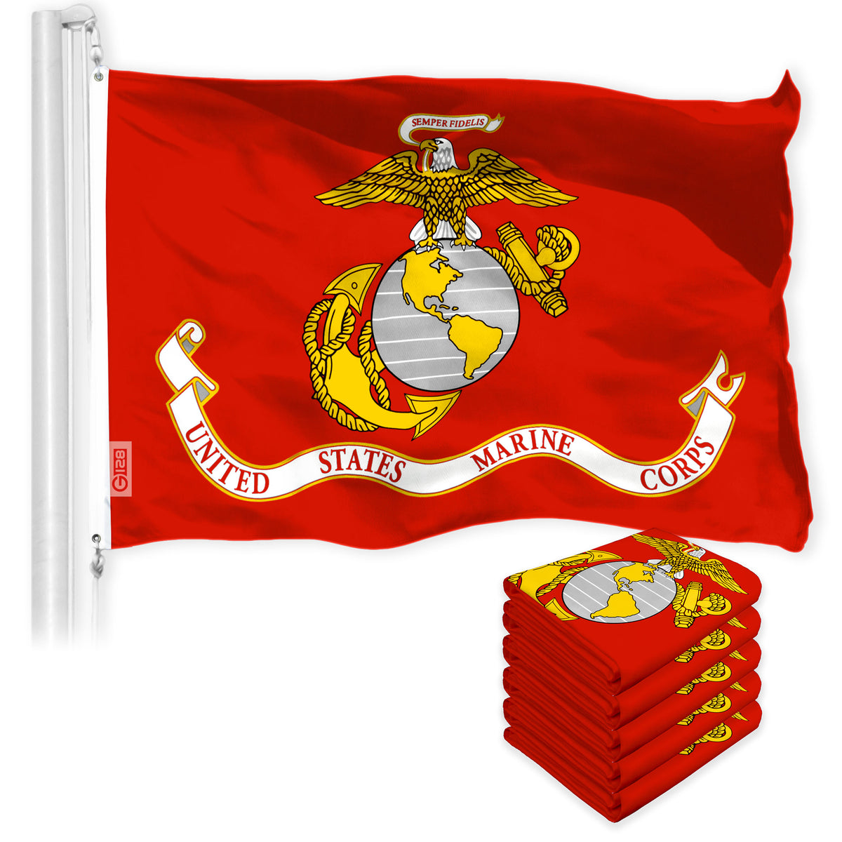 USMC Flag 3x5 Ft 5-Pack 150D Printed Polyester By G128 — G128store.com