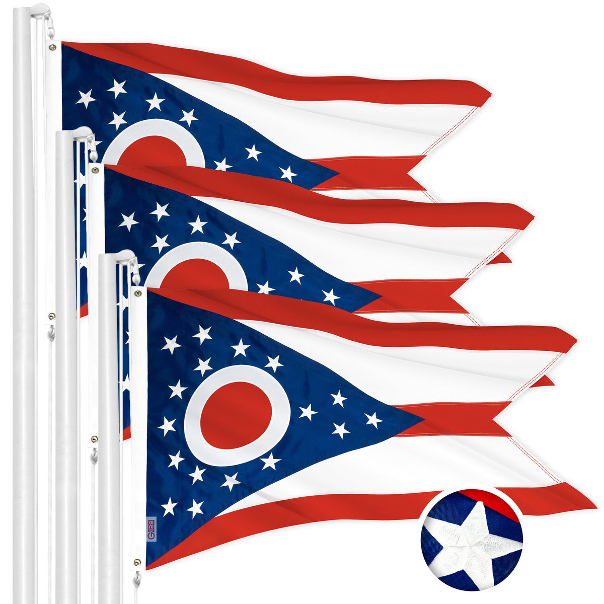 G128 3 Pack: Ohio OH State Flag | 4x6 Ft | ToughWeave Series Embroider ...