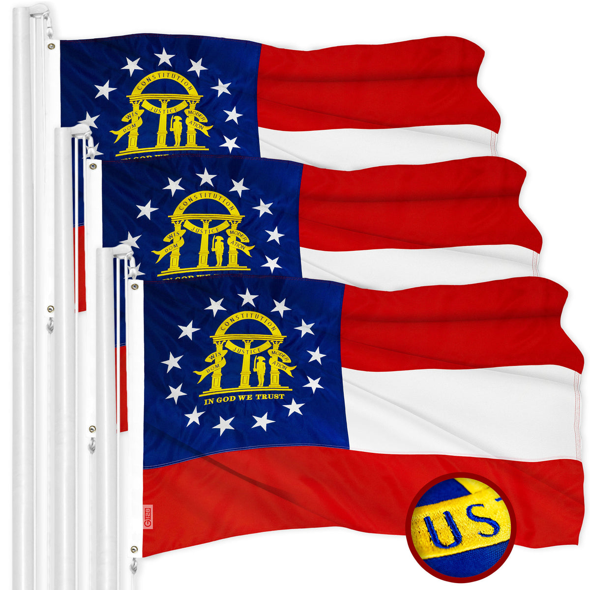 G128 3 Pack: Georgia GA State Flag | 4x6 Ft | ToughWeave Series Embroi ...