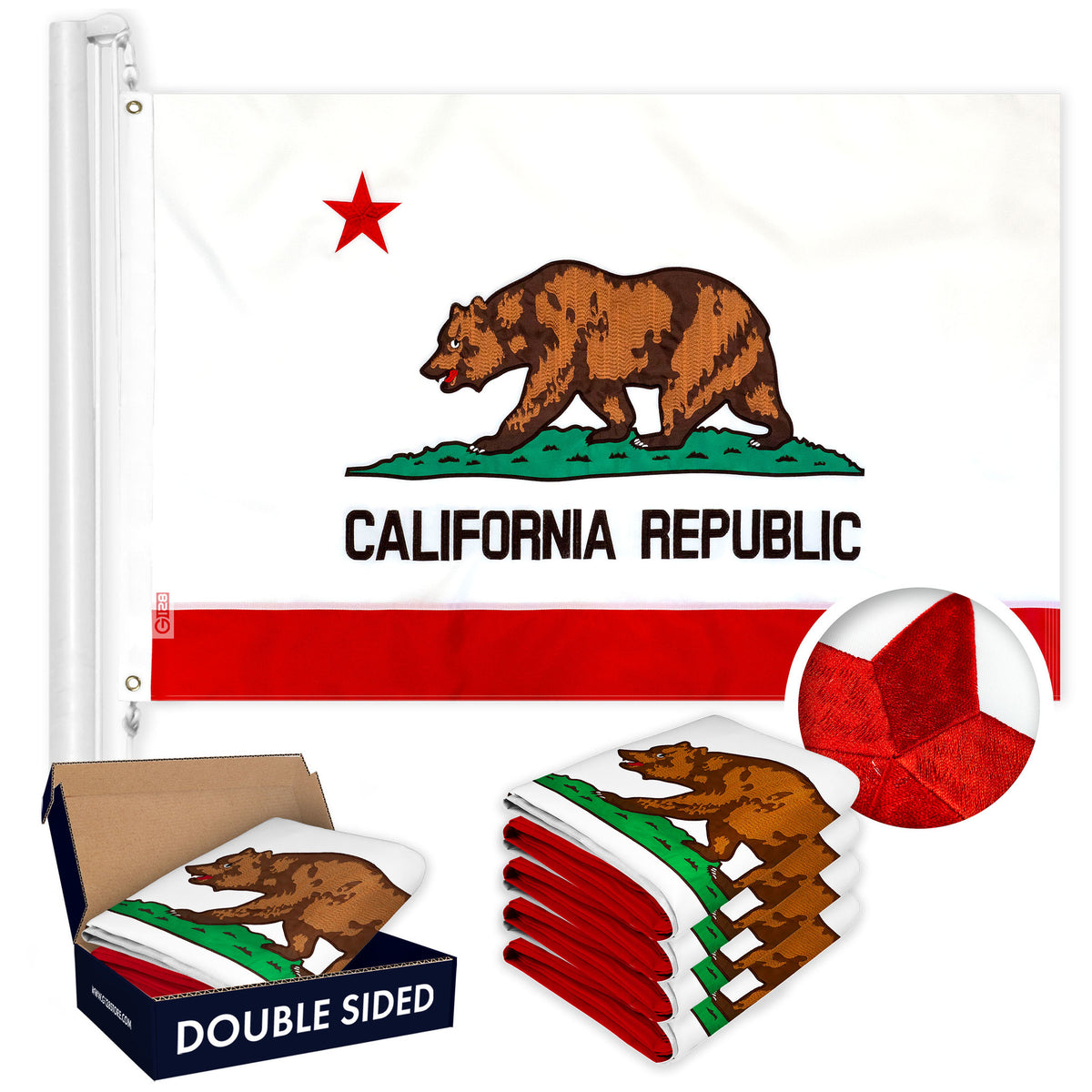 California CA State Flag 3x5 Ft 5-Pack Double-sided Embroidered Polyes ...