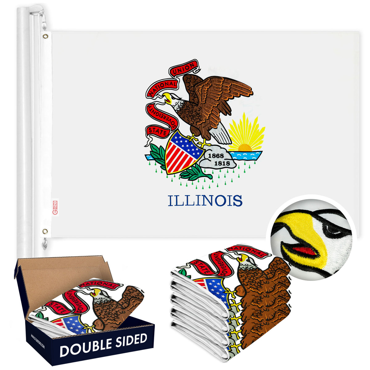 Illinois IL State Flag 3x5 Ft 5-Pack Double-sided Embroidered Polyeste ...