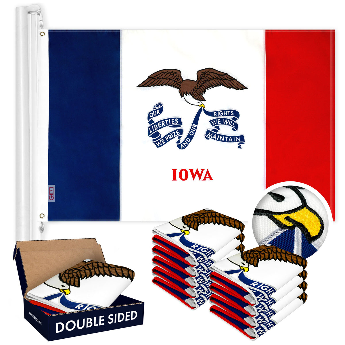 Iowa IA State Flag 3x5 Ft 10-Pack Double-sided Embroidered Polyester B ...