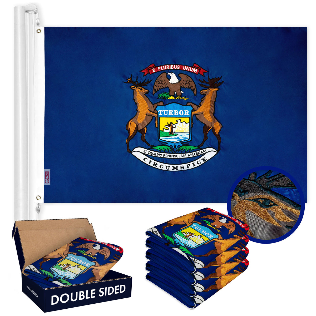 Michigan MI State Flag 3x5 Ft 5-Pack Double-sided Embroidered Polyeste ...