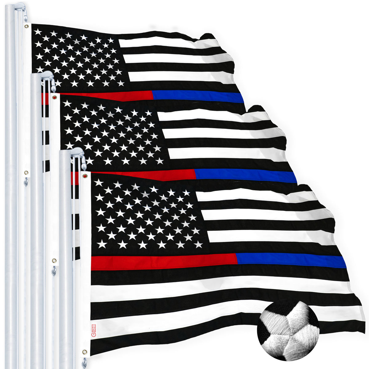G128 3 PACK: Thin Blue and Red Line Flag 3x5 Ft Embroidered Spun Polye ...