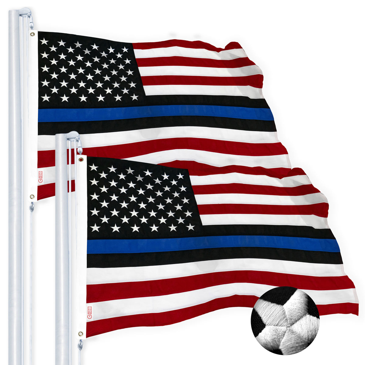 G128 2 PACK: Blue Lives Matter Flag 3x5 Ft Embroidered Spun Polyester ...