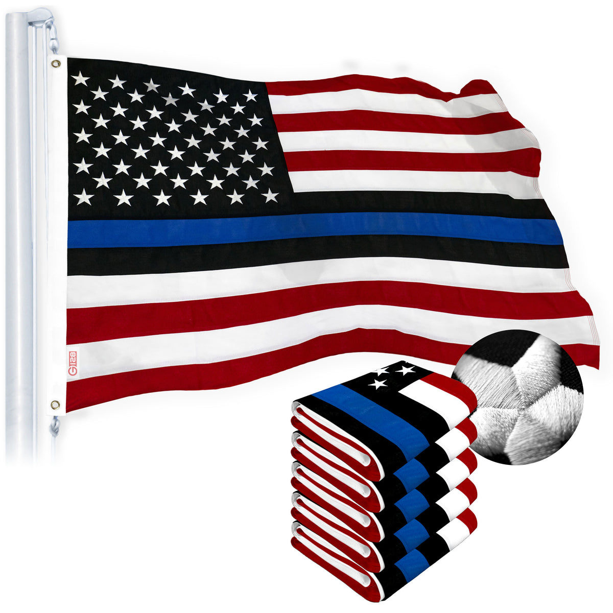 G128 5 PACK: Blue Lives Matter Flag 3x5 Ft Embroidered Spun Polyester ...