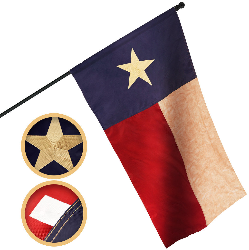 G128 Texas Tea-Stained TX State Flag | 2.5x4 Ft | Pole Sleeve Embroide ...