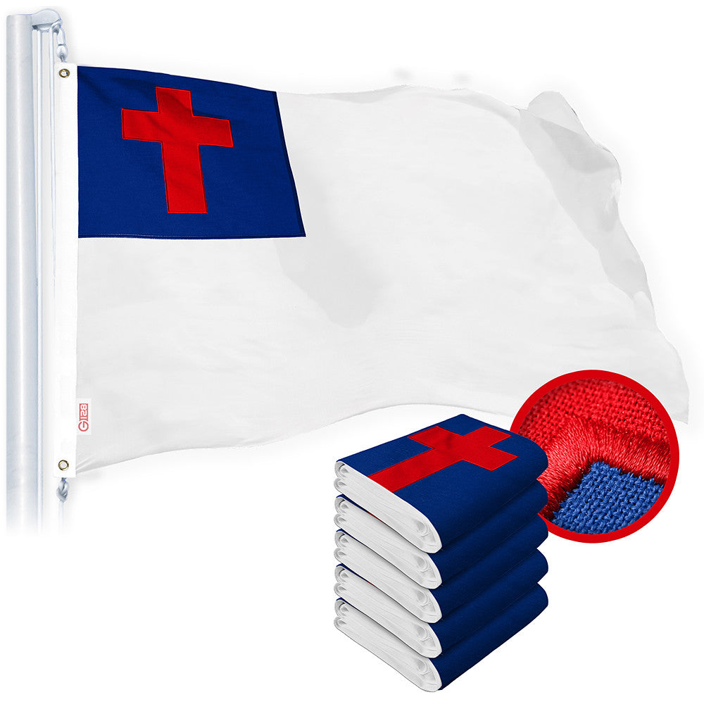 G128 5 Pack: Christian Flag | 3x5 Ft | Embroidered 220GSM SPUN POLYEST ...