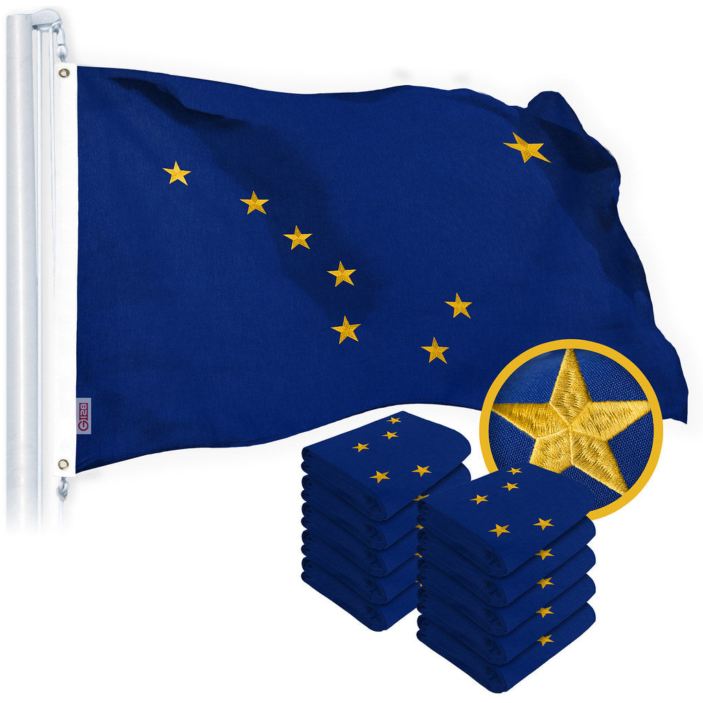 G128 10 Pack: Alaska AK State Flag | 3x5 Ft | Embroidered 220GSM SPUN ...