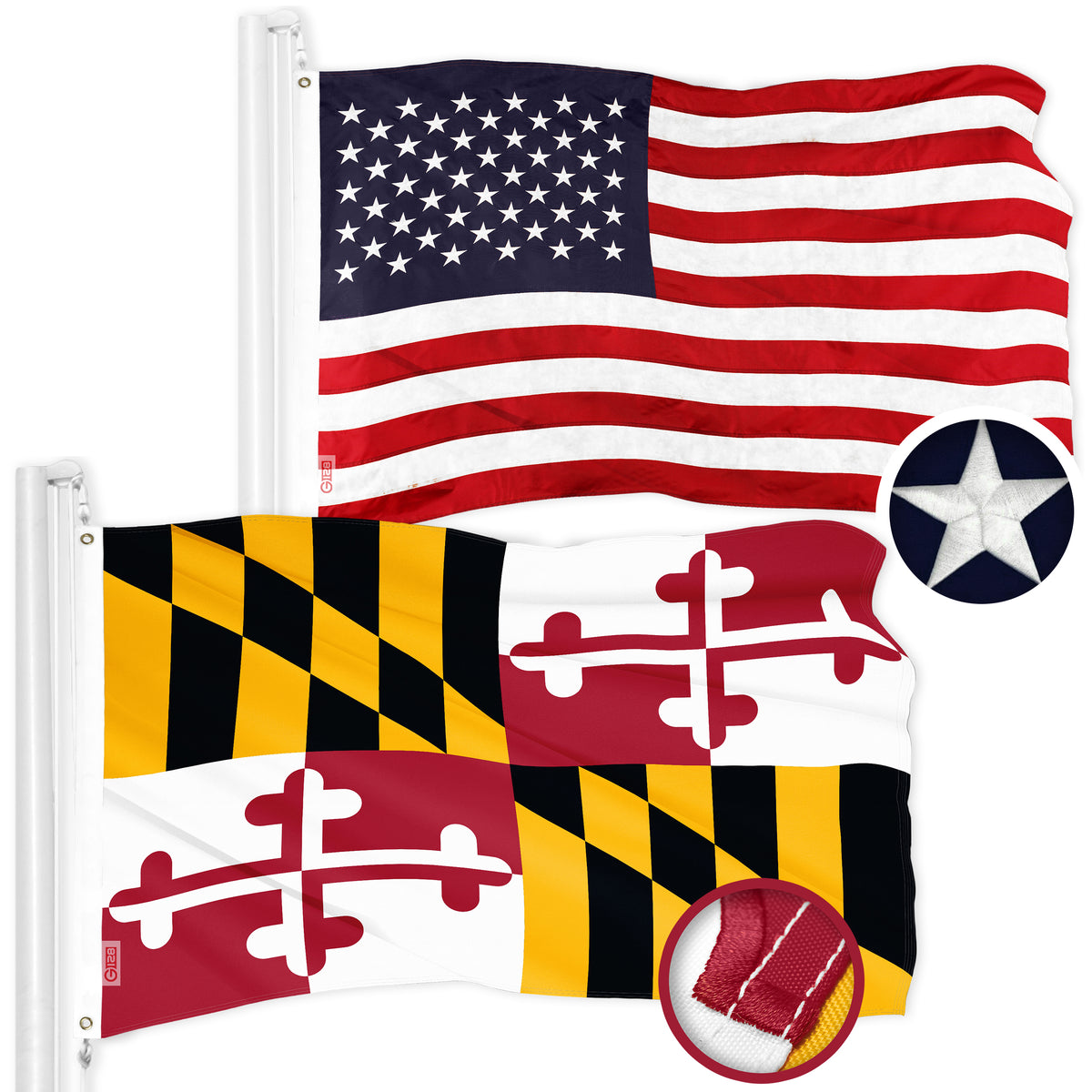 G128 Combo Pack: American USA Flag 2x3 Ft & Maryland MD State Flag 2x3 ...