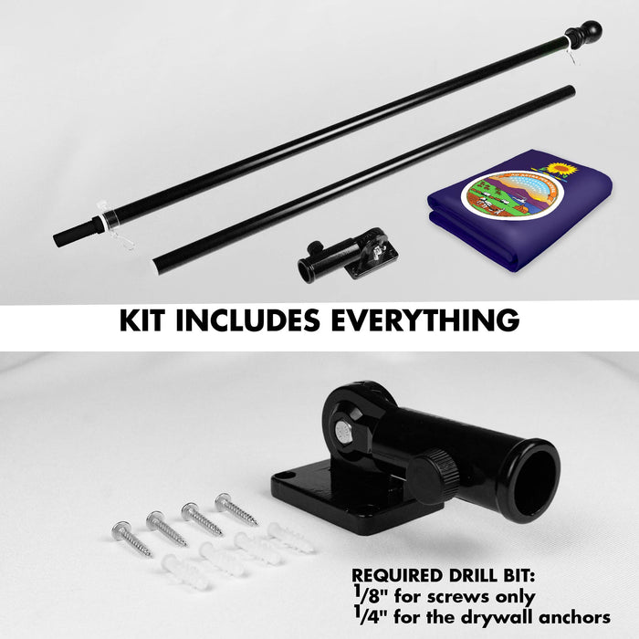 G128 Combo Pack: 6 Ft Tangle Free Spinning Flagpole (Black) & Kansas F ...