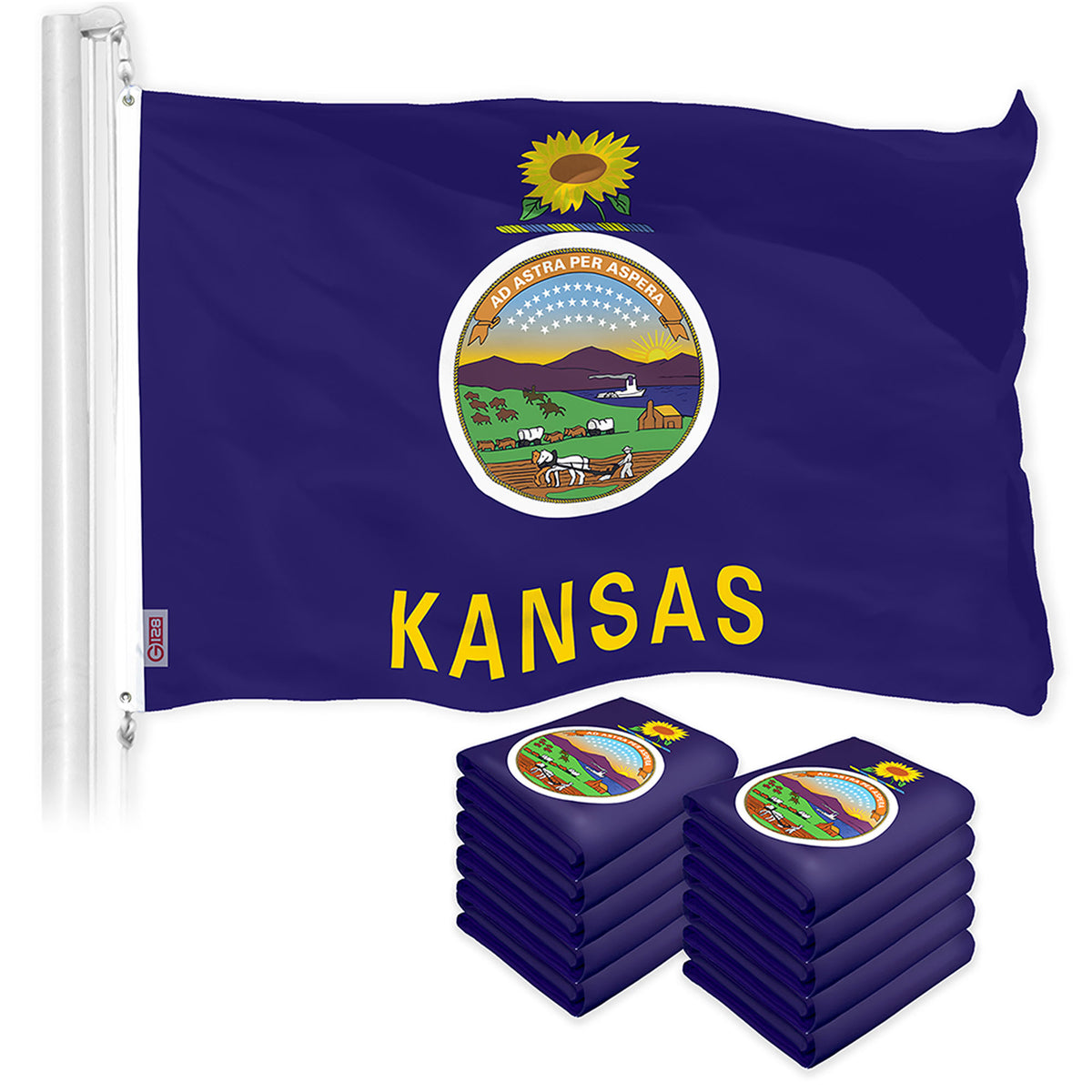 G128 10 Pack: Kansas KS State Flag | 3x5 Ft | LiteWeave Pro Series Pri ...