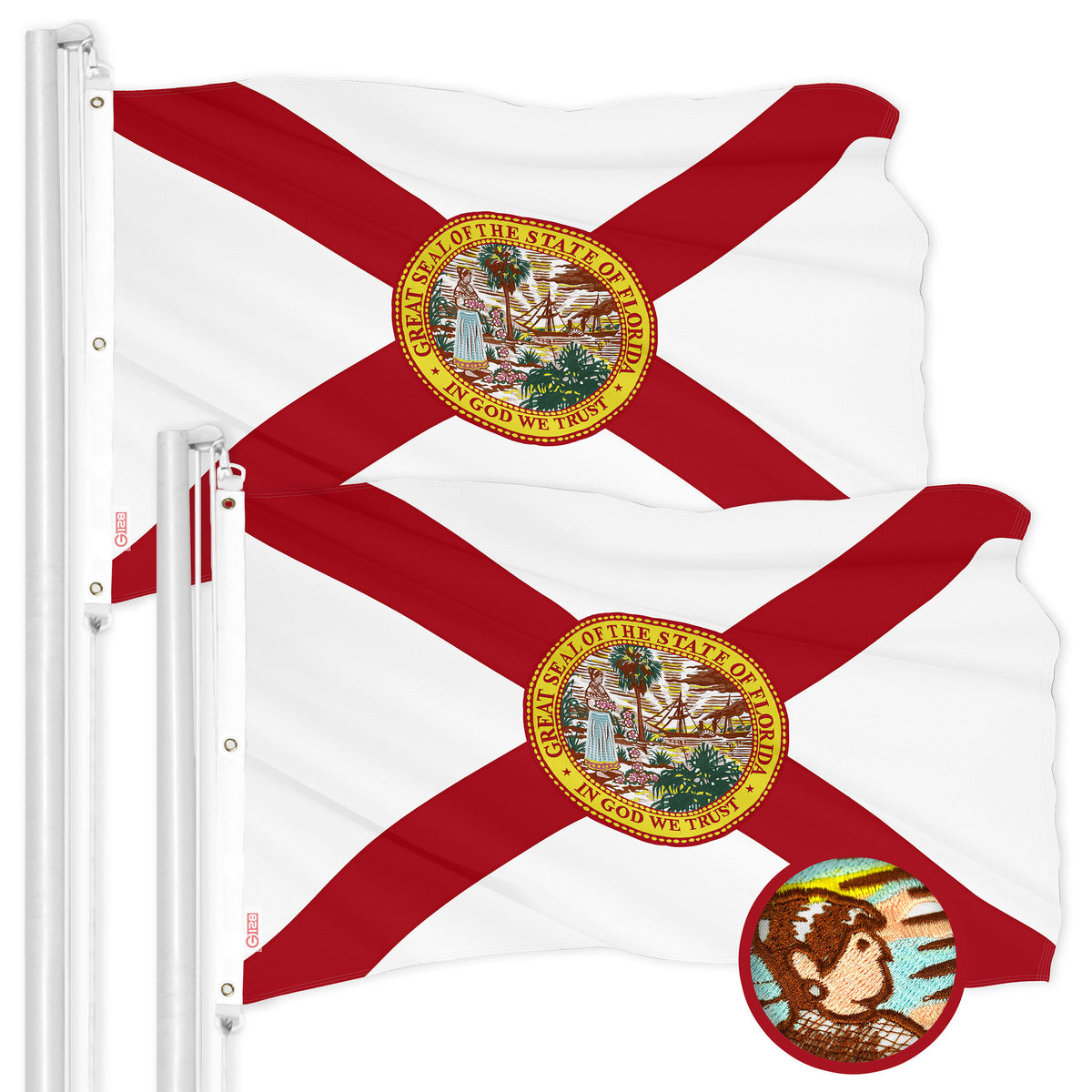 G128 2 Pack: Florida FL State Flag | 5x8 Ft | ToughWeave Series Embroi ...