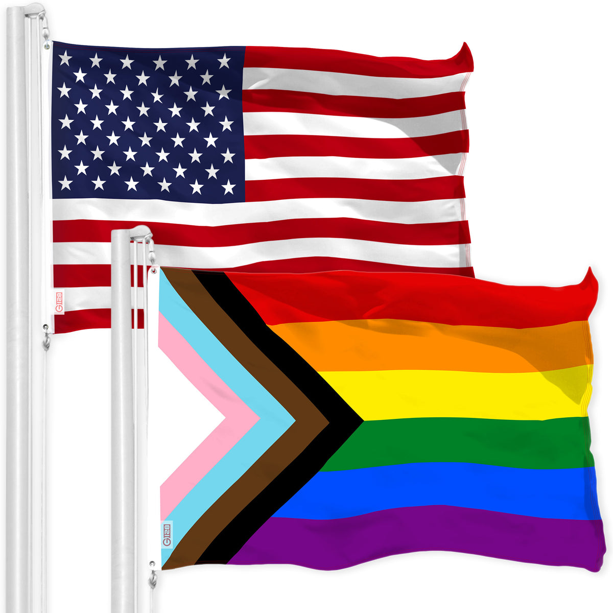 G128 Combo Pack: American USA Flag 3x5 Ft & LGBT Progress Rainbow Prid ...