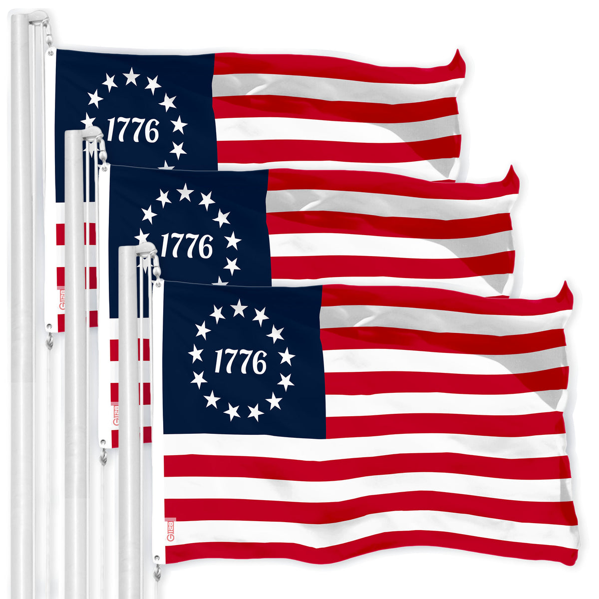 G128 3 Pack: Betsy Ross 1776 Flag | 3x5 Ft | LiteWeave Pro Printed 150 ...