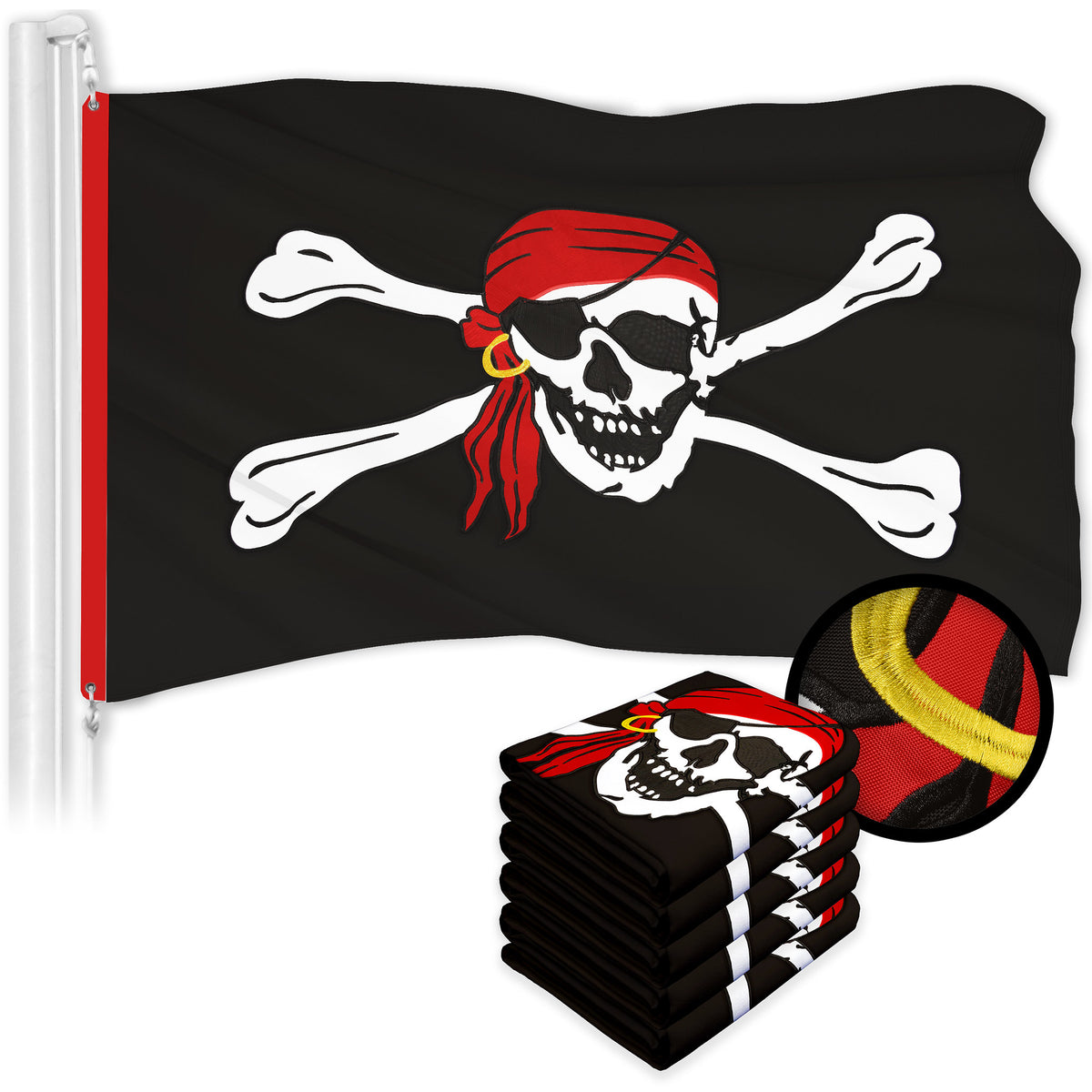 Pirate Jolly Roger Red Head Scarf Flag | 3x5FT | G128 5 Pack ...