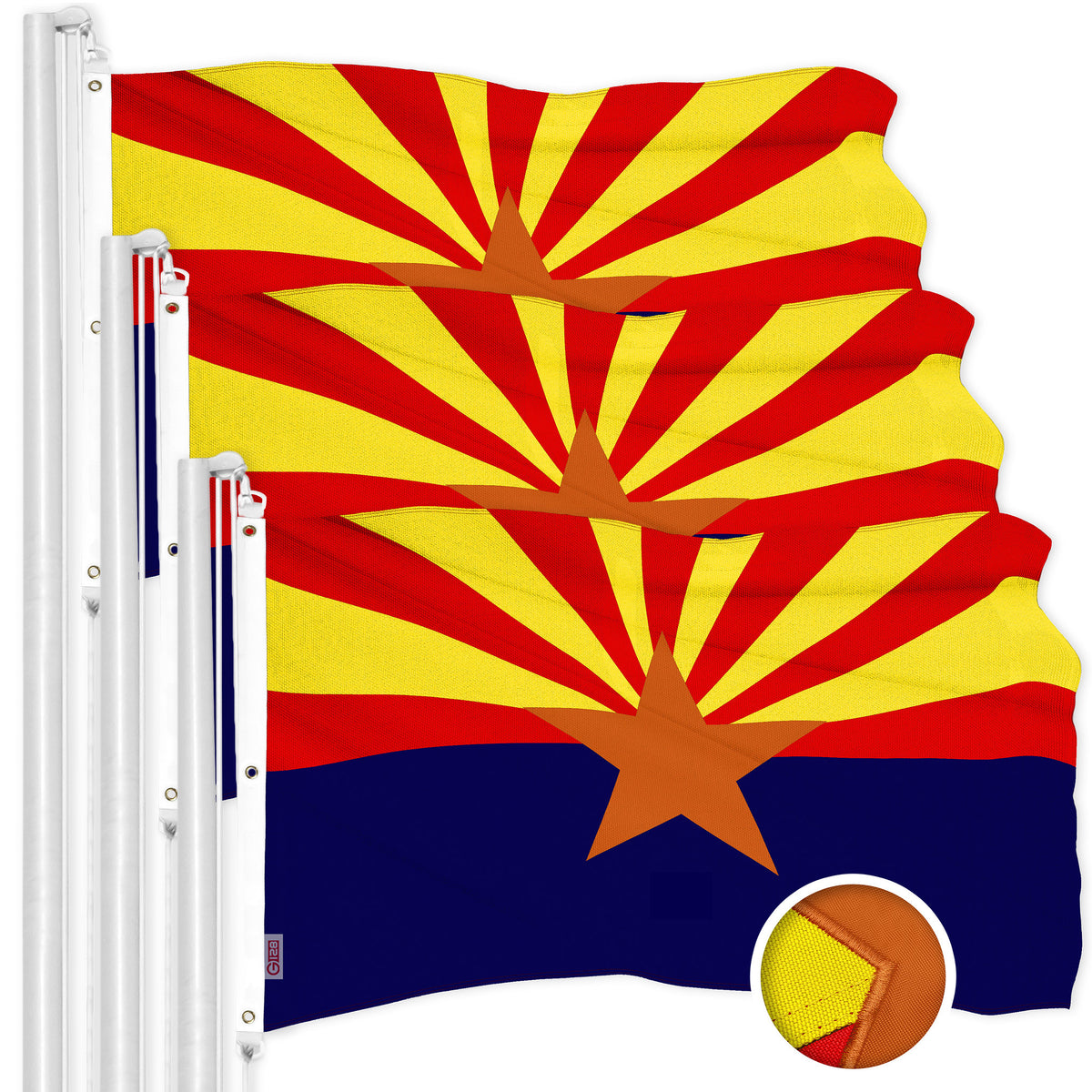 G128 3 Pack: Arizona AZ State Flag | 6x10 Ft | ToughWeave Series Embro ...