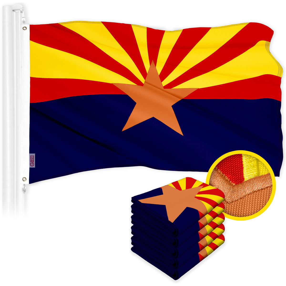 G128 Arizona Flag 2x3 Ft Embroidered (5 Pack) — G128store.com