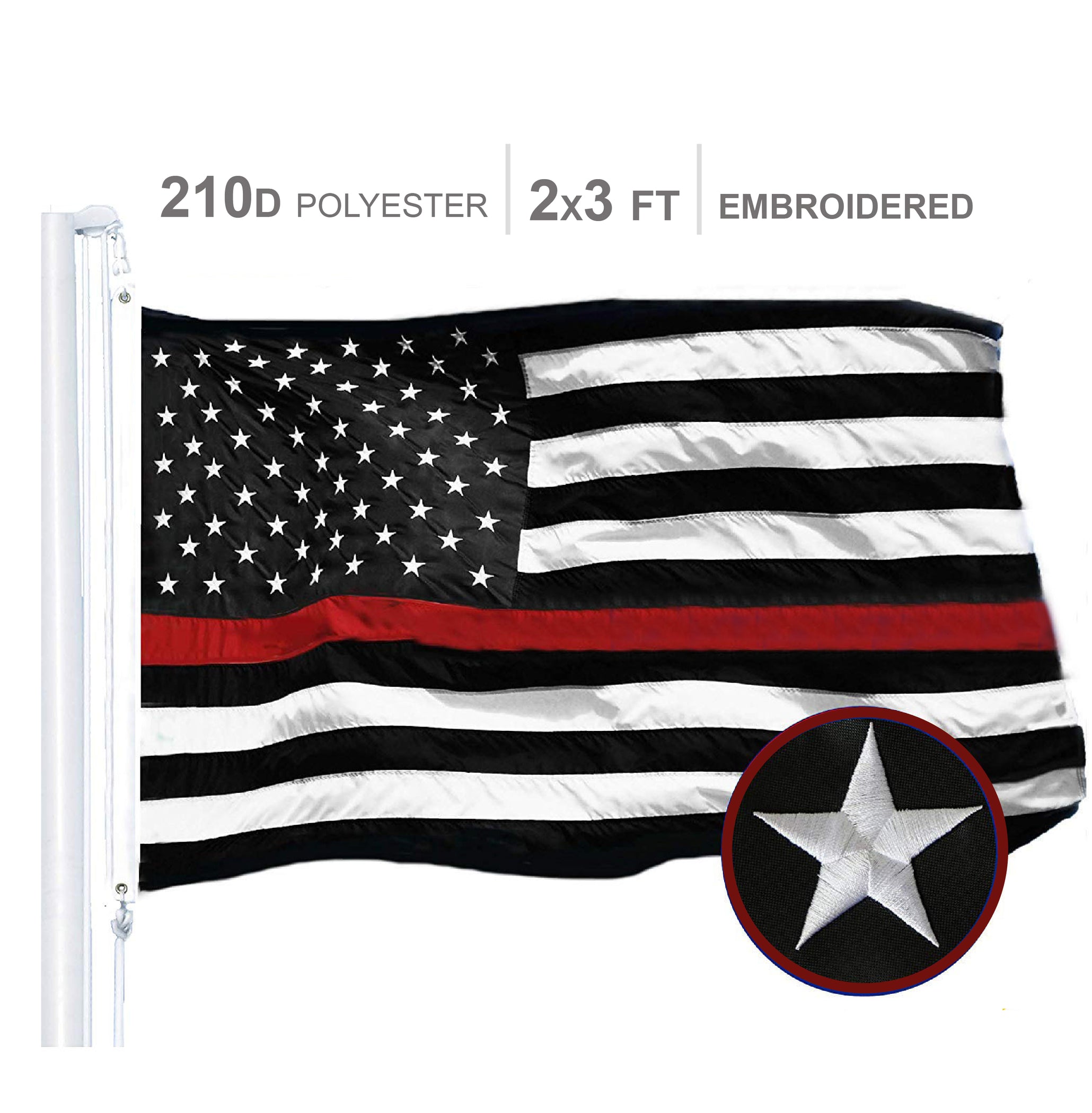 Thin Red Line Flag 210D Embroidered Polyester 2x3 Ft — G128store.com